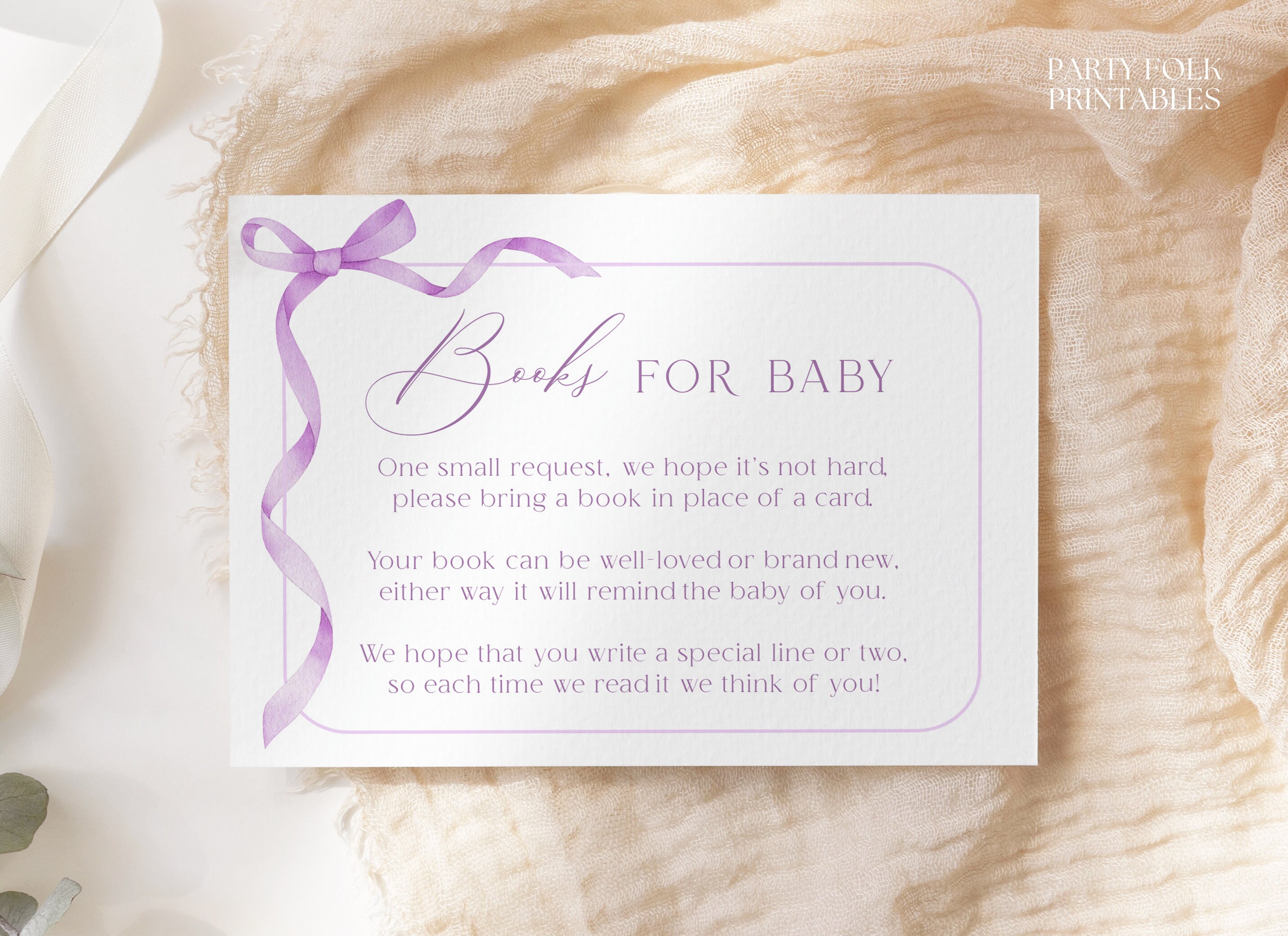 Editable Lilac Bow Baby Shower Invitation Set Template, Purple Ribbon ...