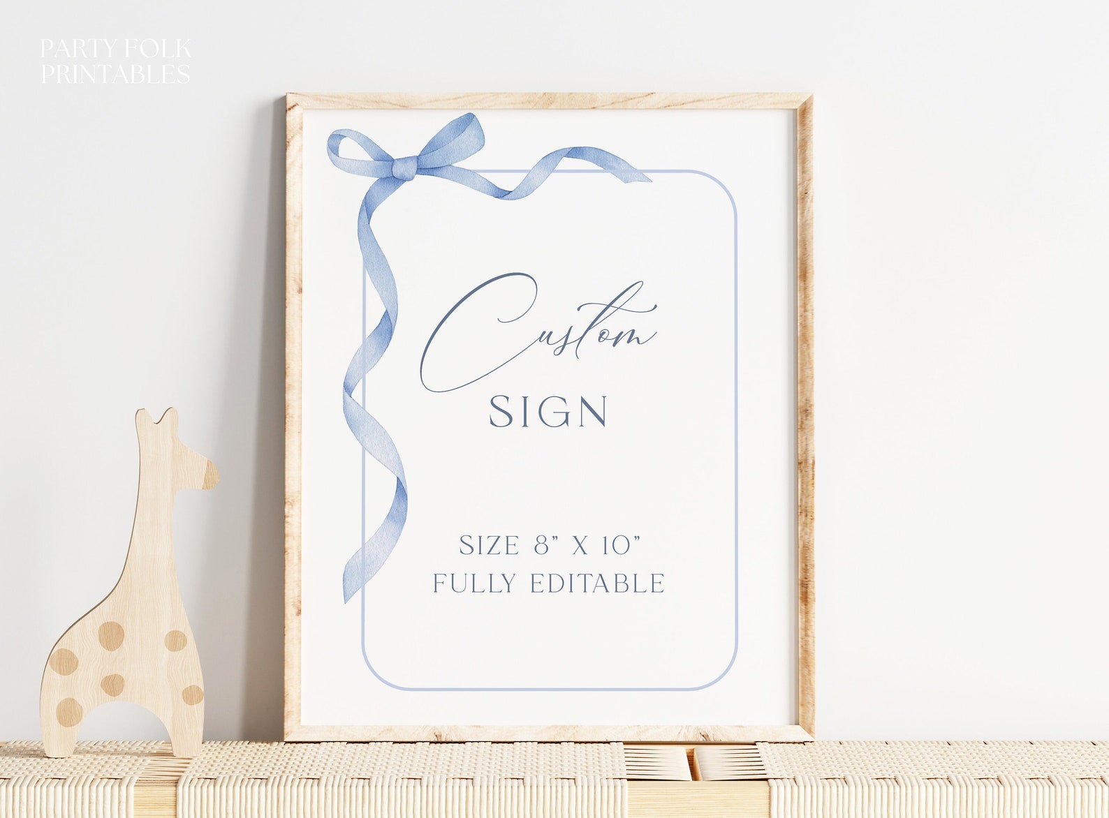 Editable Blue Bow Baby Shower Custom Sign, Dusty Blue Ribbon Customized ...