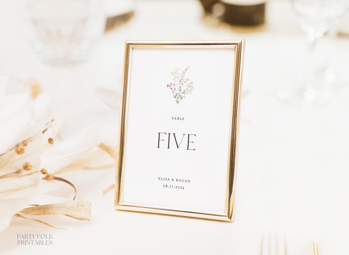 Wildflower Minimal Table Number Template, Blush Pink Floral Wedding ...