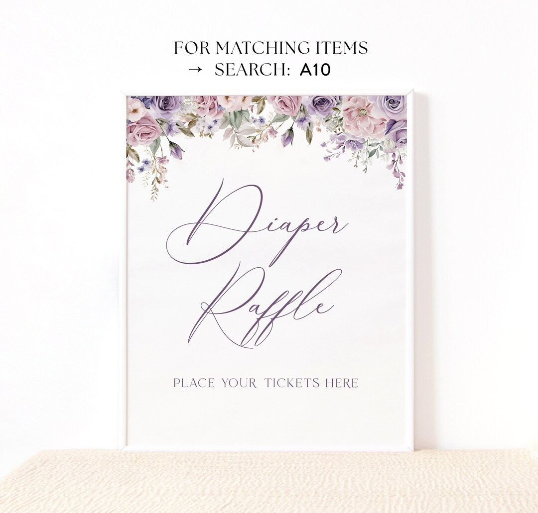 Diaper Raffle Sign, Printable Lilac Pink Roses Diaper Raffle Tickets ...