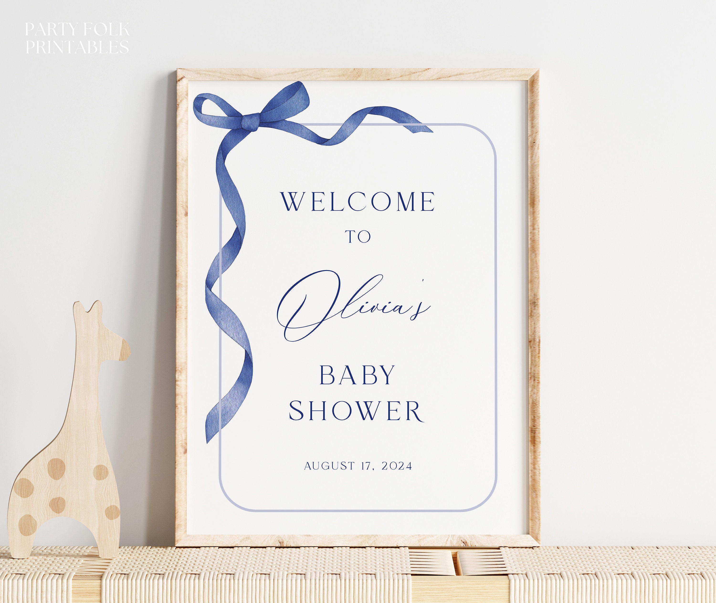 Editable Navy Blue Bow Baby Shower Welcome Sign Template, Instant Boy ...