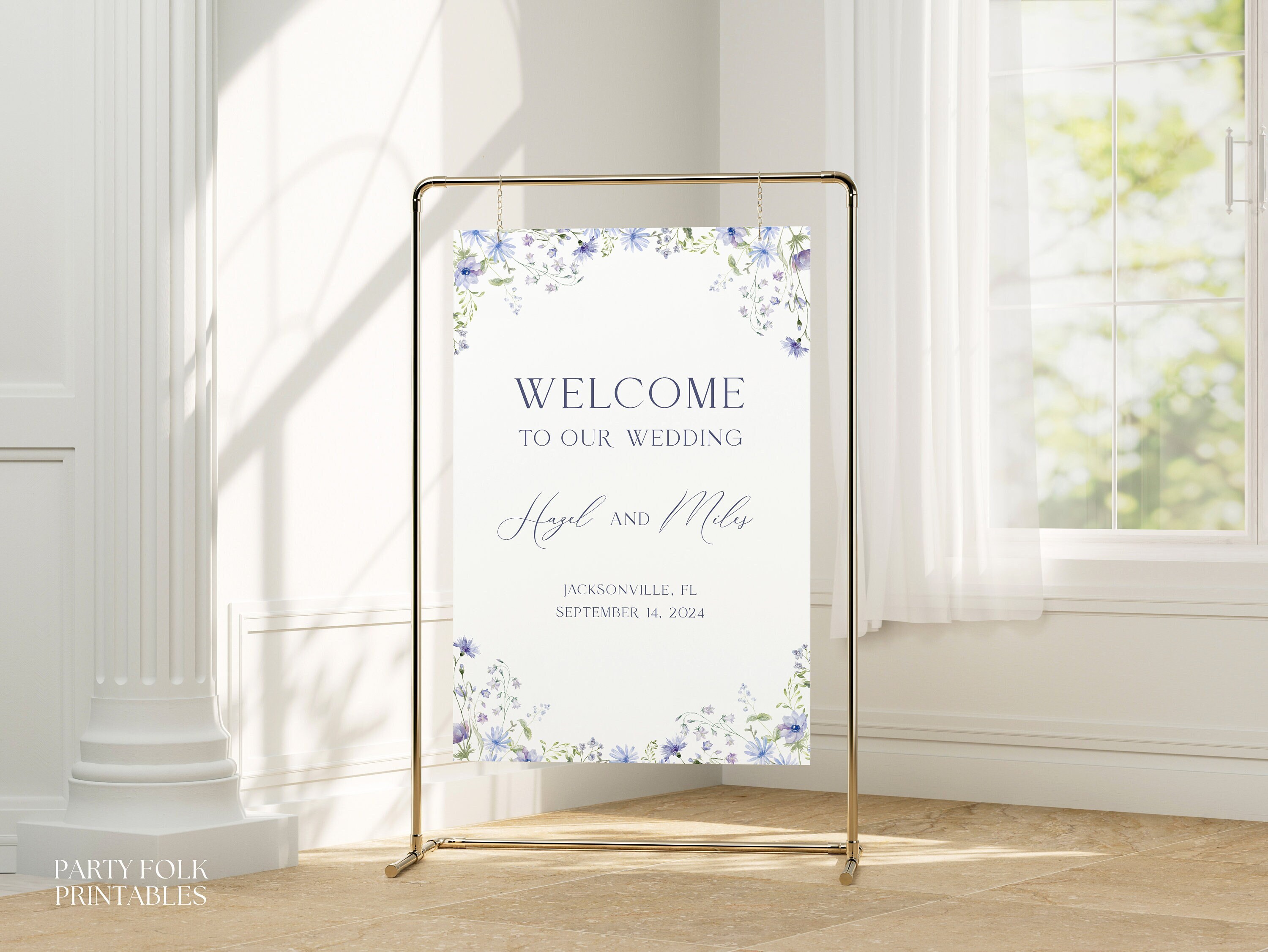 Blue Floral Wedding Welcome Sign Template, Editable Dusty Blue ...