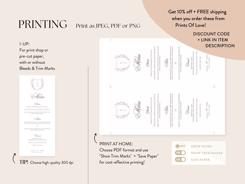 Editable Floral Crest Wedding Menu Template, Lilac Pink Wildflower ...