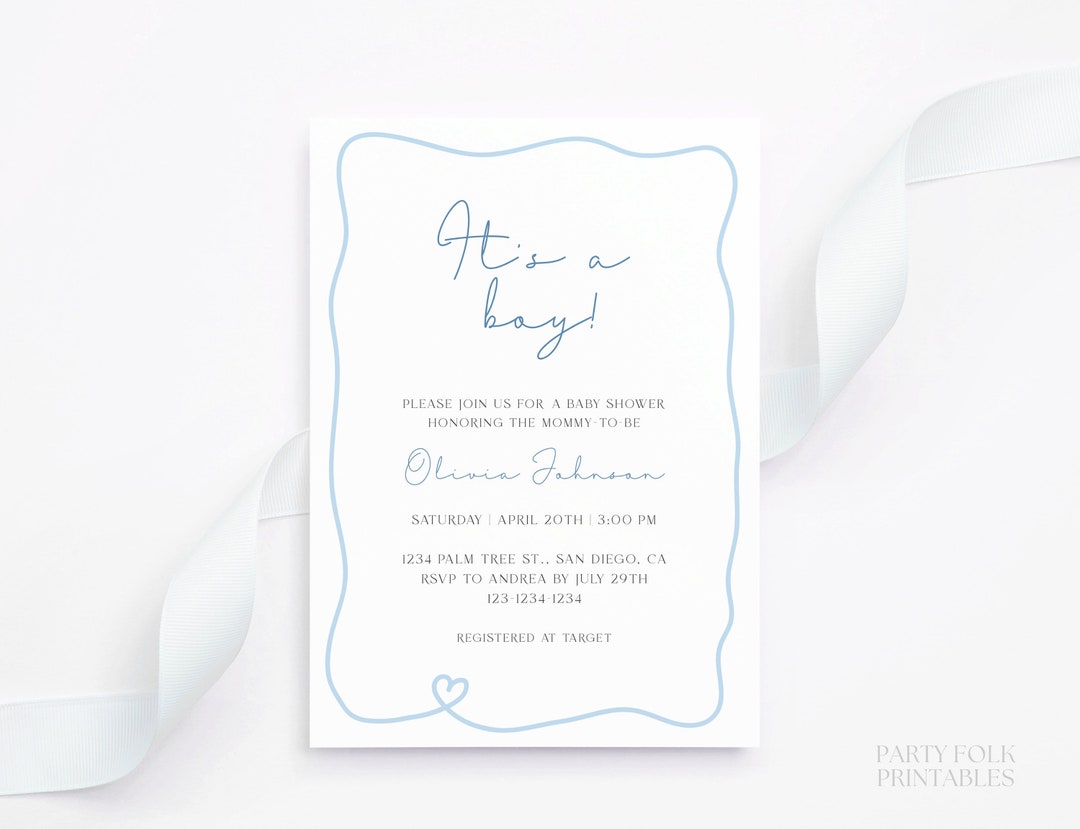 Editable It's A Boy Baby Shower Invitation Template, Blue Baby Shower ...
