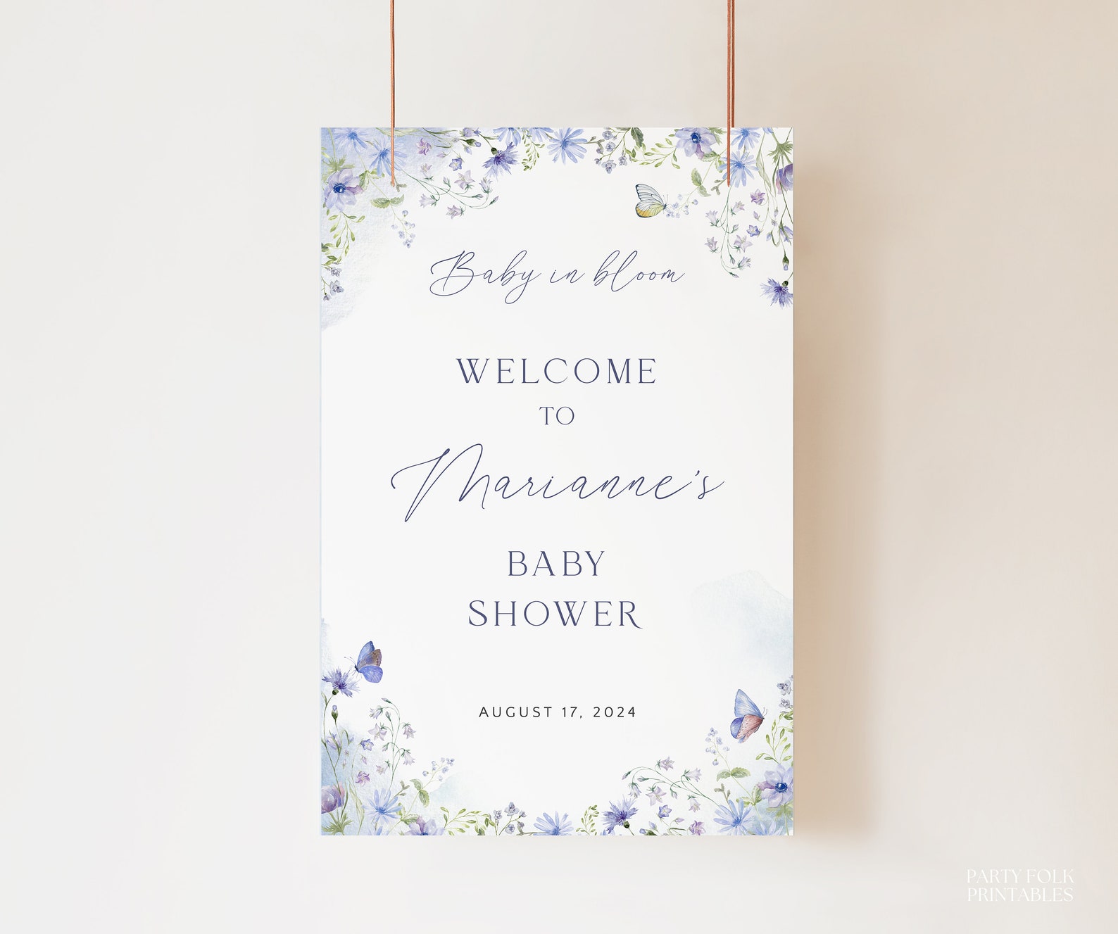 Blue Baby in Bloom Baby Shower Welcome Sign Template, Printable Blue ...