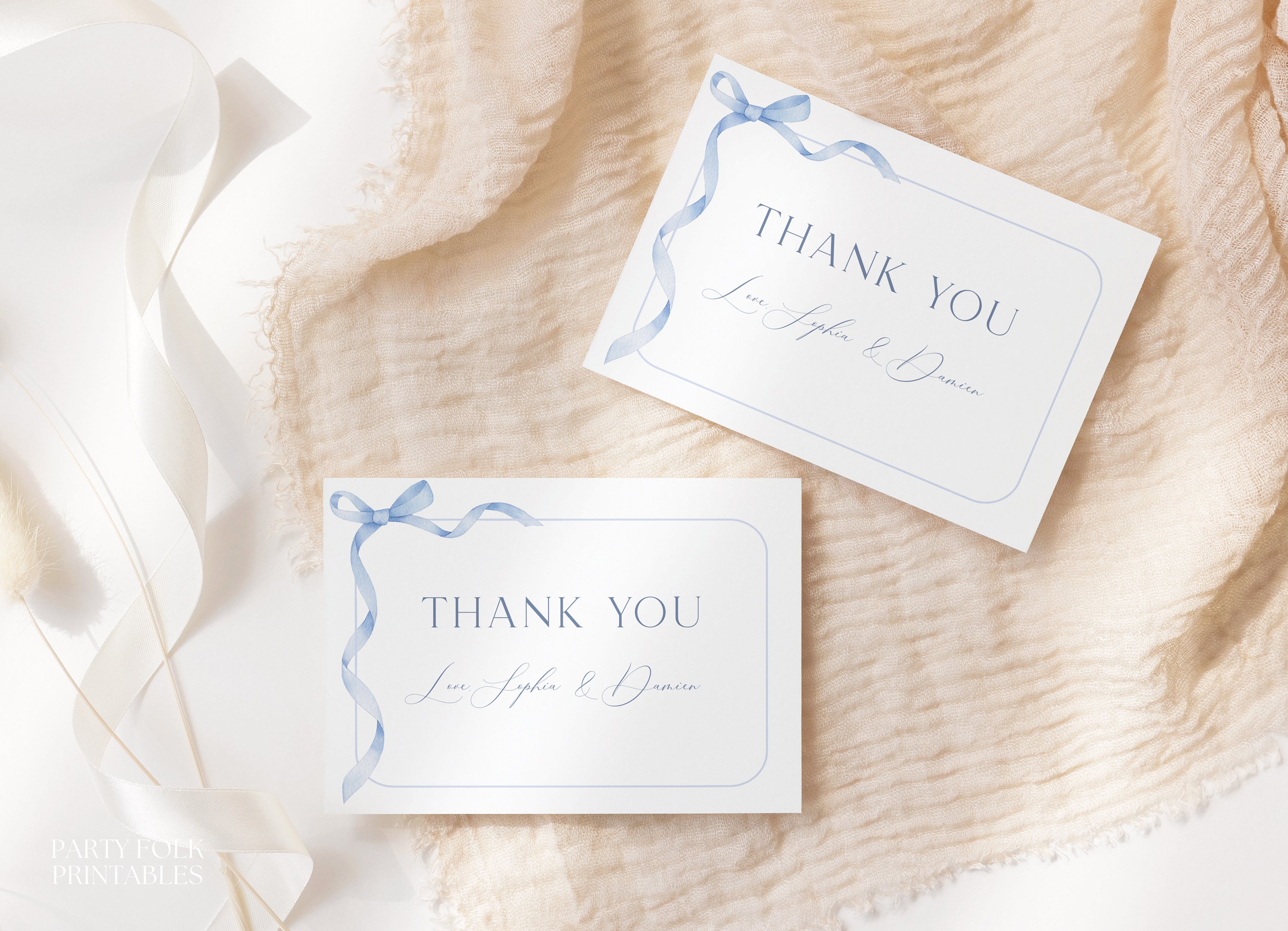 Editable Blue Bow Baby Shower Thank You Card Template Blue - Etsy
