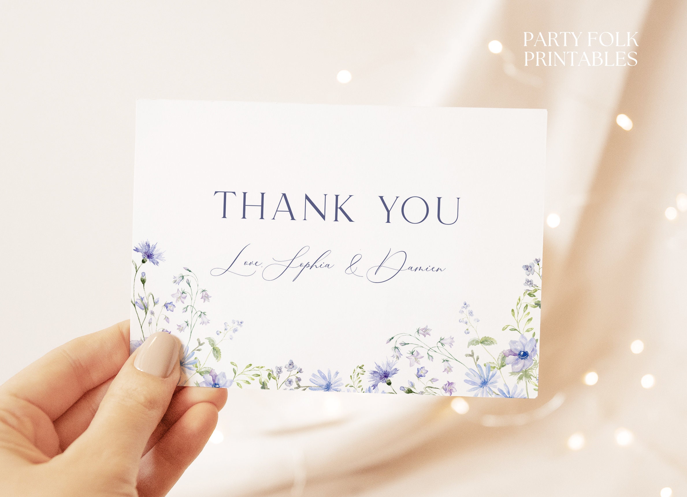 Editable Blue Floral Baby Shower Thank You Card Template, Blue ...