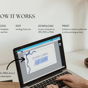 Editable Navy Blue Bow Buffet Card Template, Blue Food Label, Royal ...