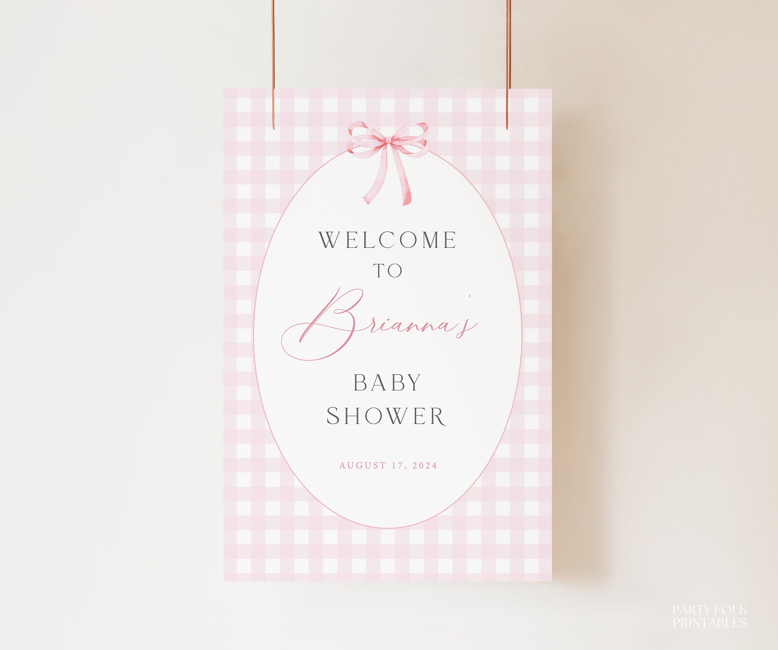 Editable Pink Preppy Gingham Baby Shower Welcome Sign Template, Gingham ...