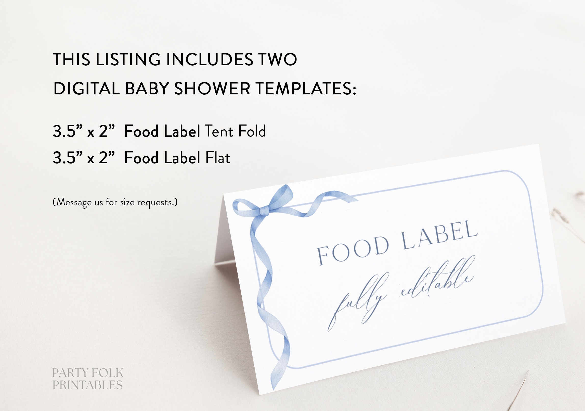 Editable Blue Bow Buffet Card Template Dusty Blue Food Label - Etsy