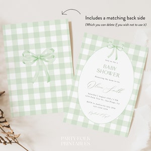 Editable Green Preppy Gingham Baby Shower Invitation Template, Gingham ...