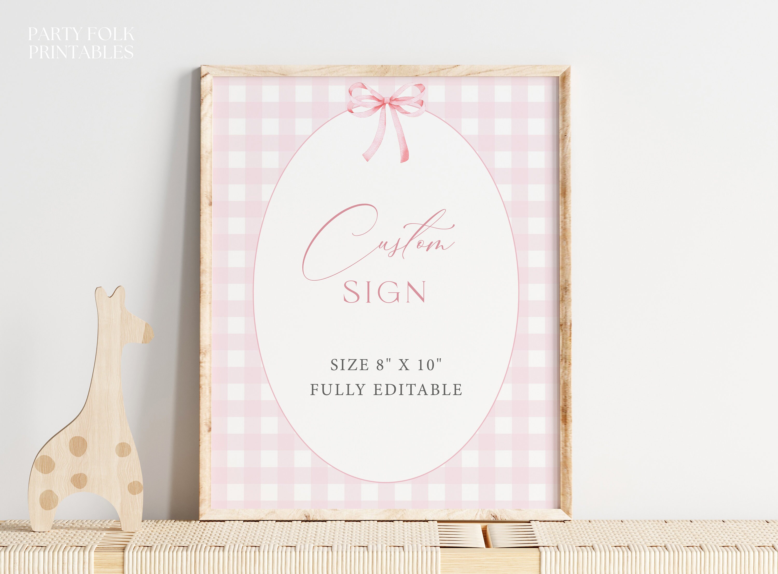 Editable Pink Preppy Gingham Baby Shower Custom Sign, Gingham Pink Bow ...