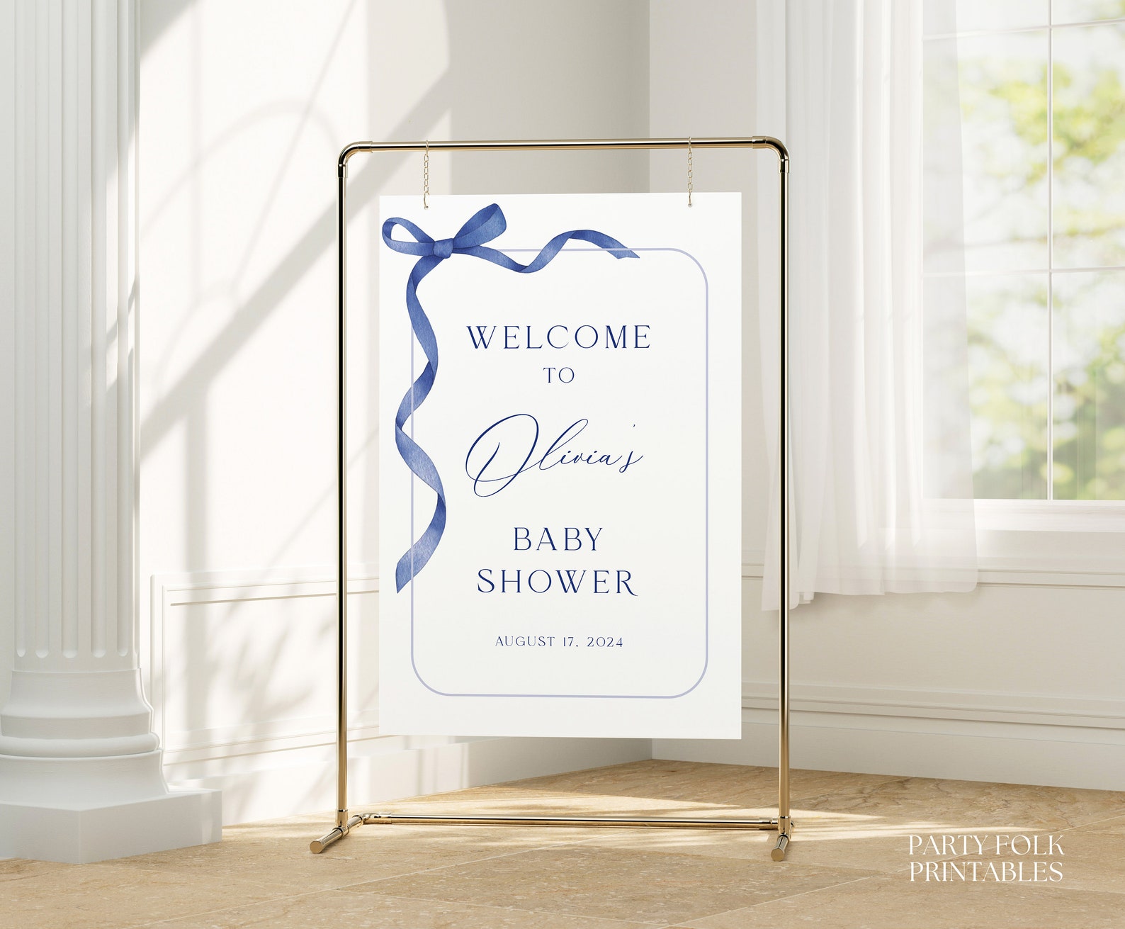 Editable Navy Blue Bow Baby Shower Welcome Sign Template, Instant Boy ...