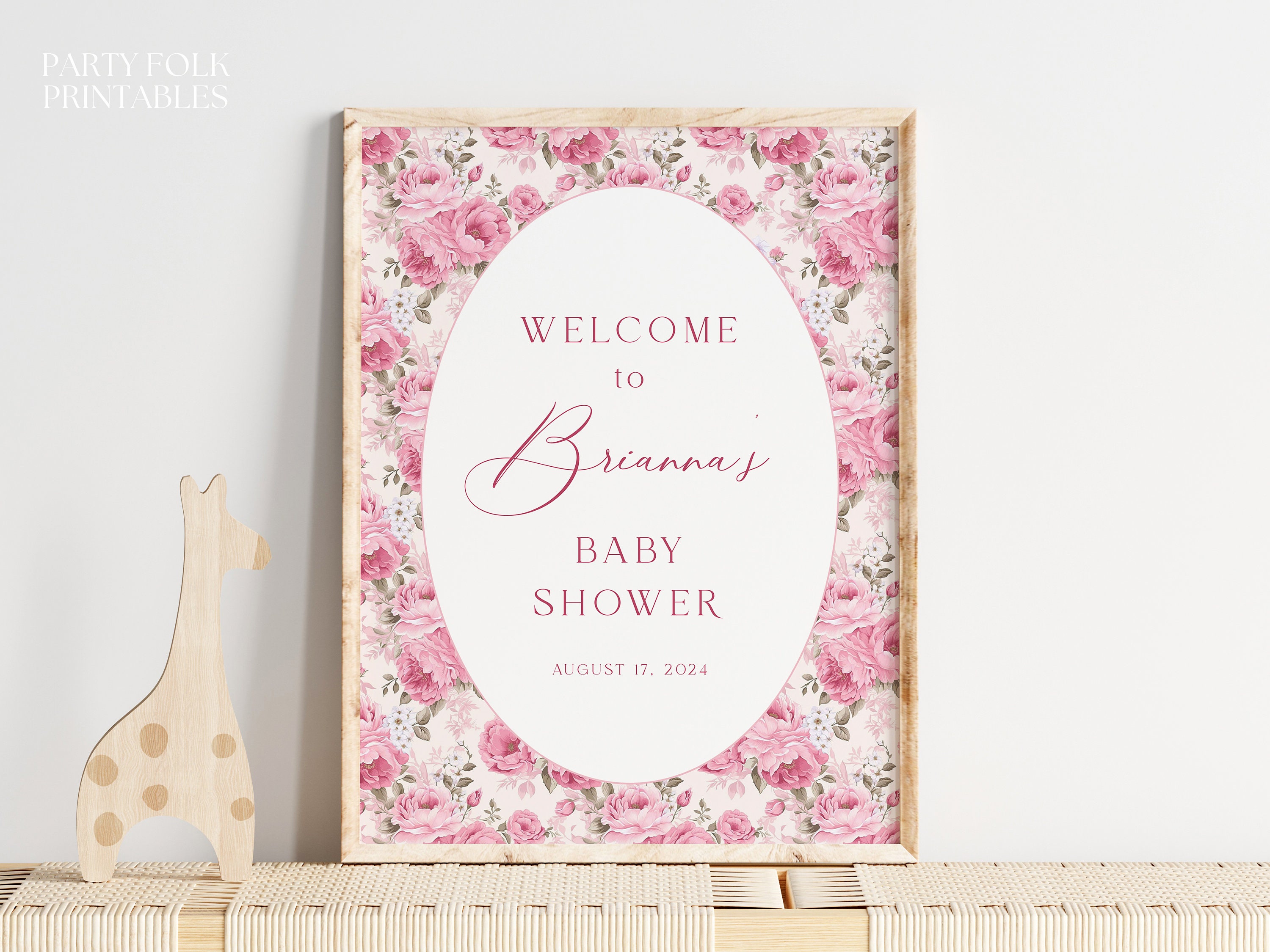 Pink Roses Baby Shower Welcome Sign Template Editable Shabby - Etsy