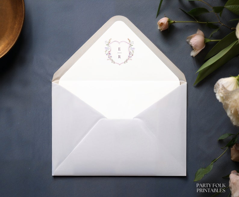Editable Lilac & Pink Floral Crest Envelope Liner, Purple Wildflower ...