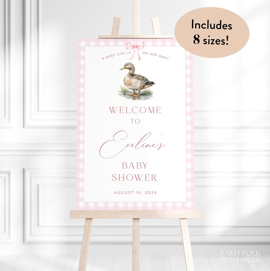 Editable Mallard Duck Girl Baby Shower Welcome Sign Template, Instant ...