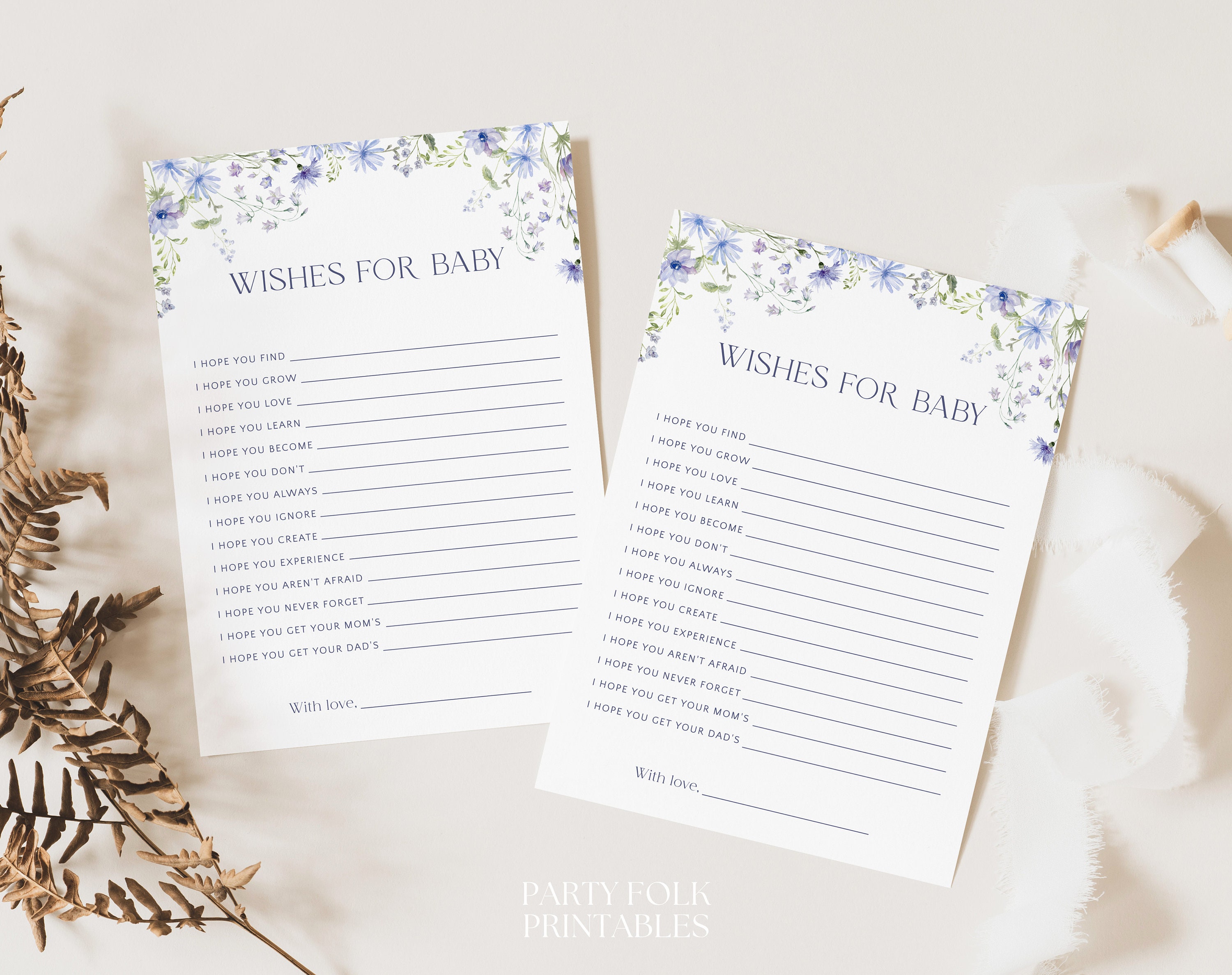Editable Blue Floral Wishes for Baby Printable Baby in Bloom - Etsy