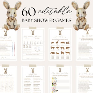 Editable Bunny Baby Shower Game Bundle, Bunny Game Template, Minimalist ...