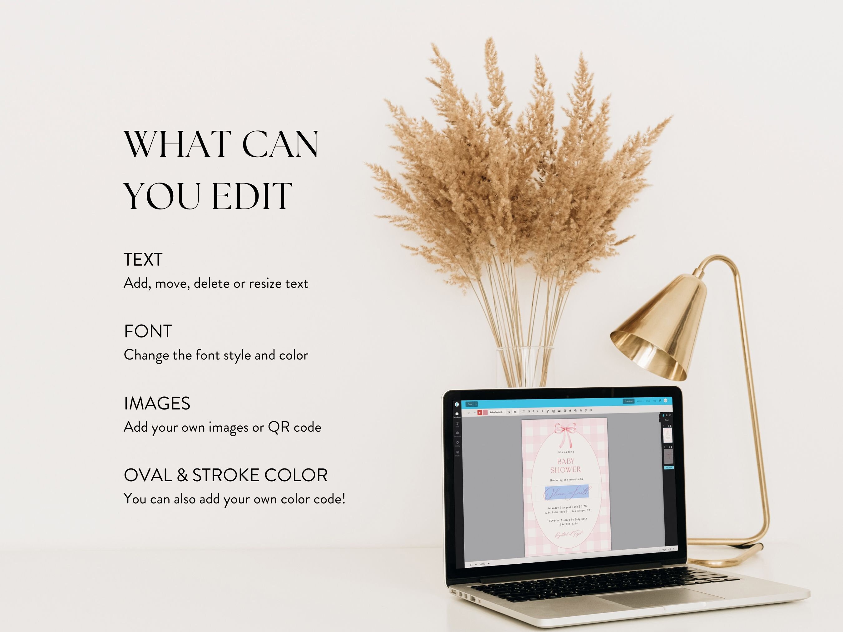 Editable Pink Preppy Gingham Baby Shower Invitation Template - Etsy