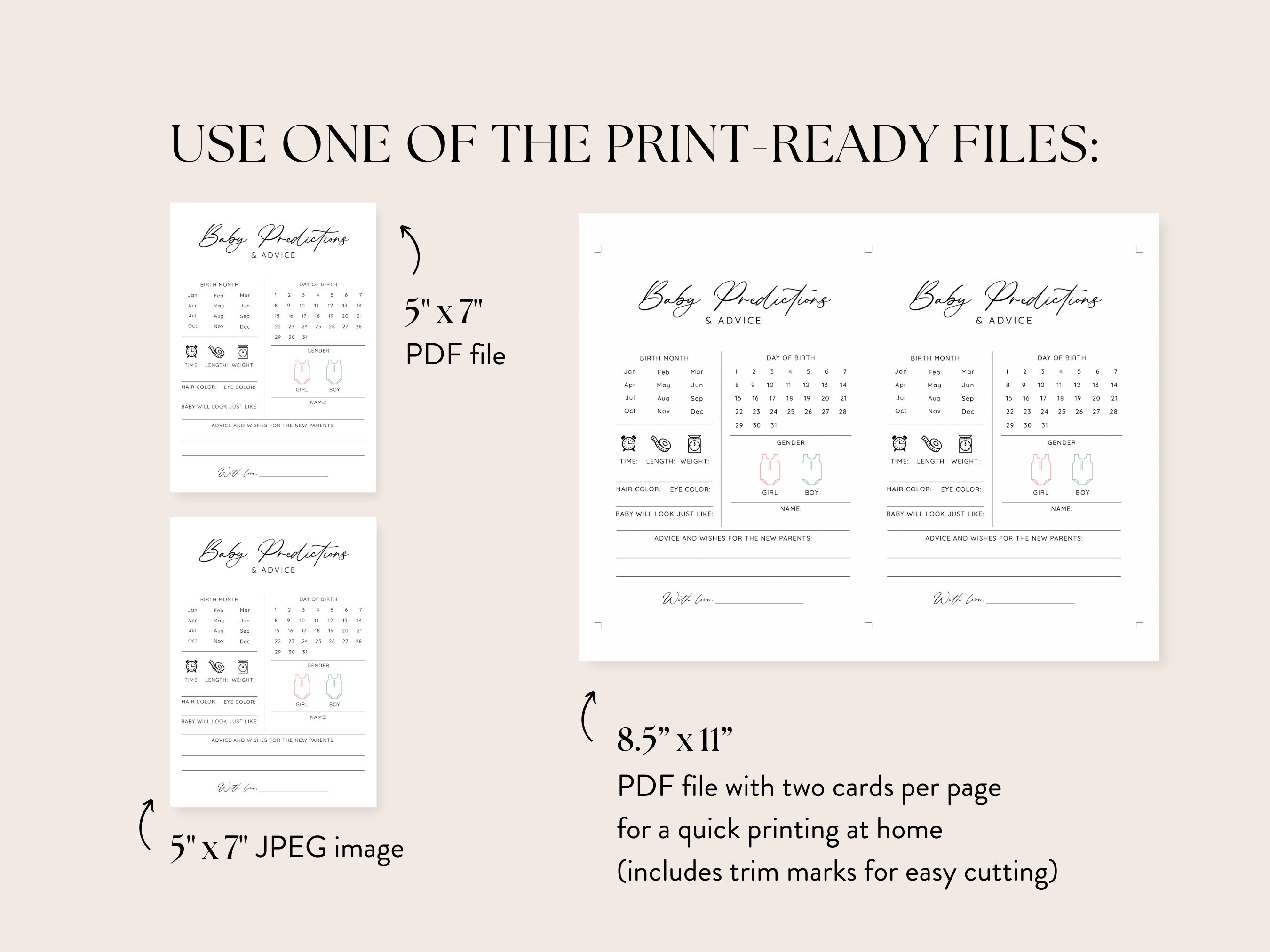 Editable Minimalist Baby Shower Predictions and Advice Card, Modern ...