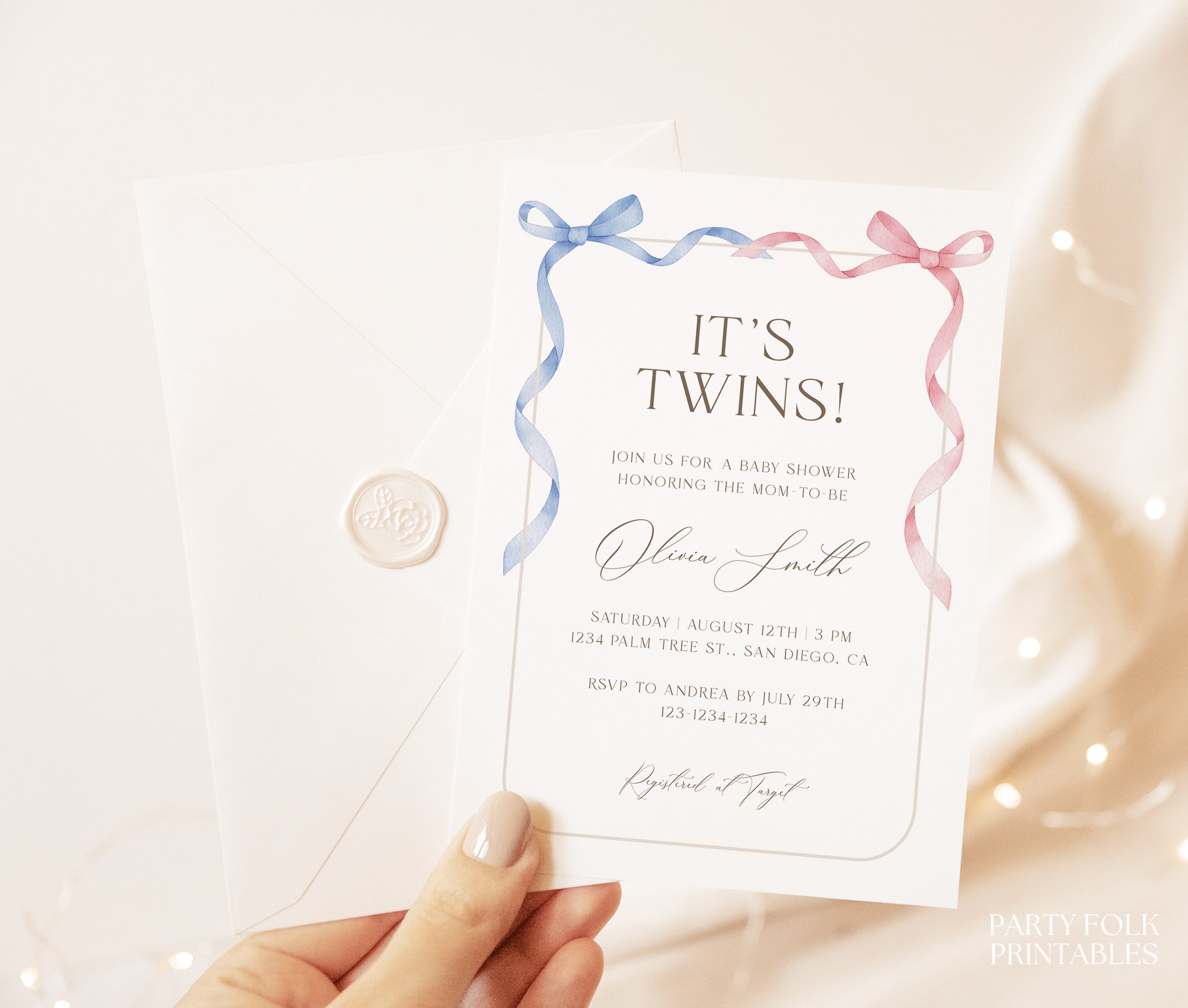 Editable It's Twins Baby Shower Invitation Template, Printable Pink ...