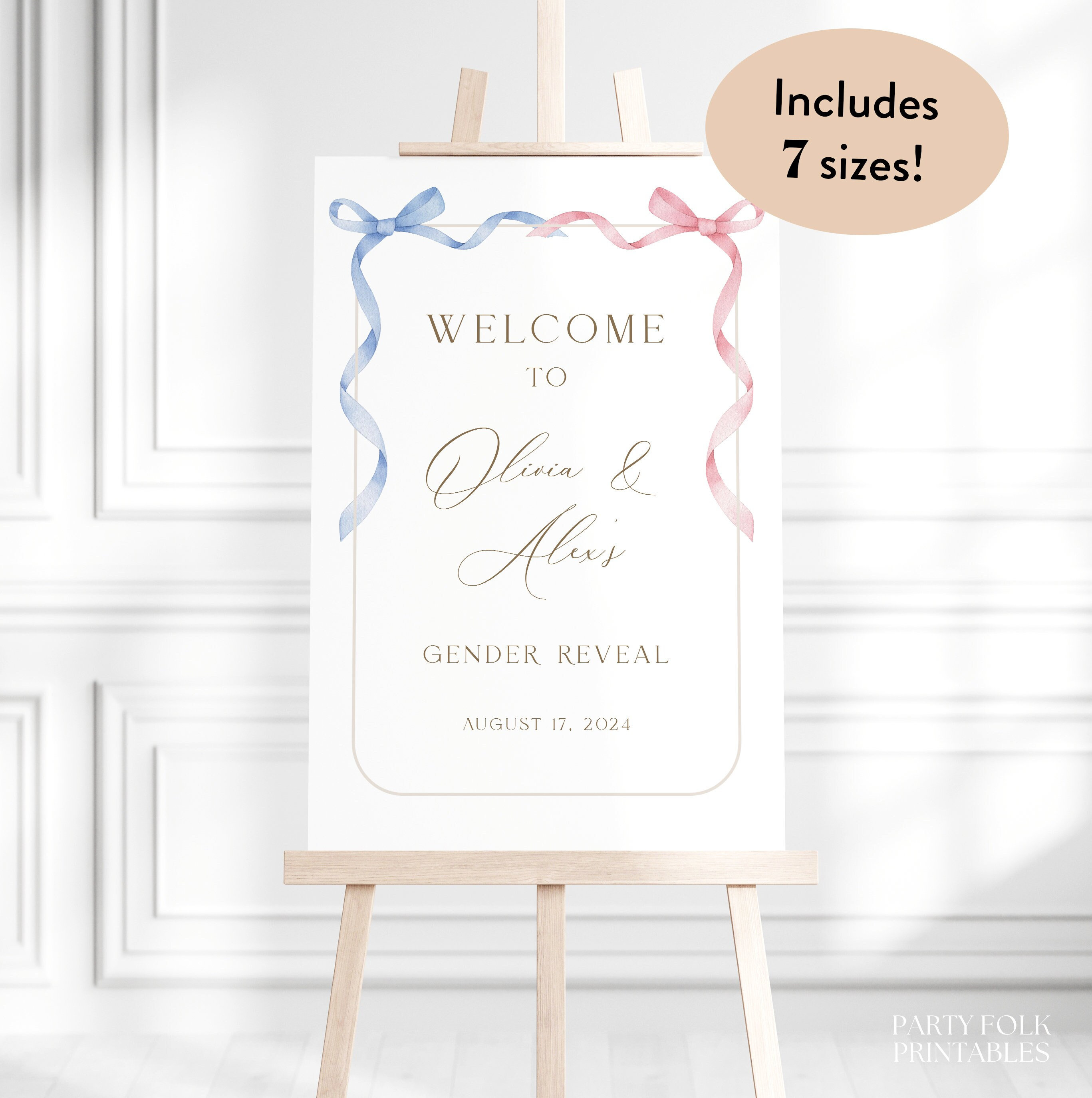 Editable Gender Reveal Welcome Sign Template, Pink Blue Bow Gender ...