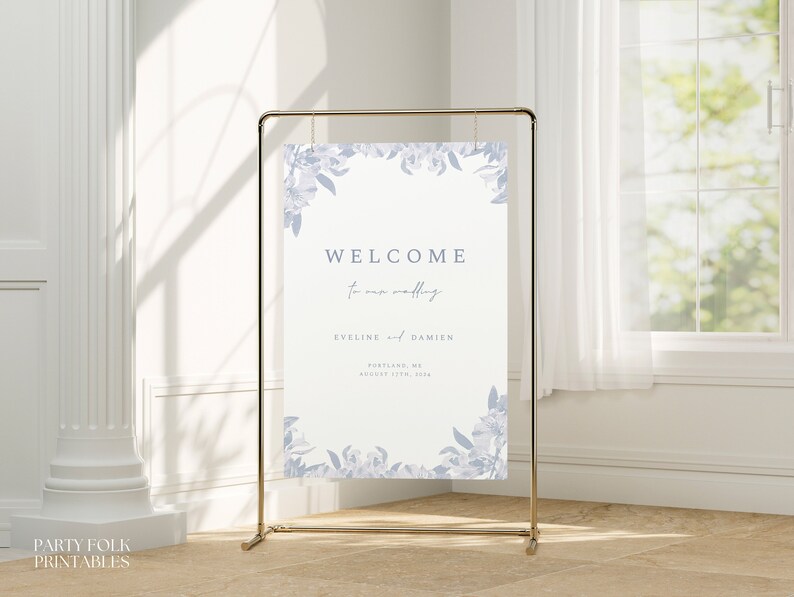 Printable Floral Welcome Sign Template, Blue Vintage Wedding Welcome ...