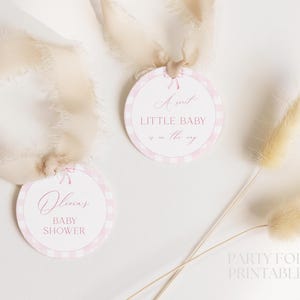 Editable Pink Gingham & Bow Baby Shower Cupcake Topper, Printable Pink ...