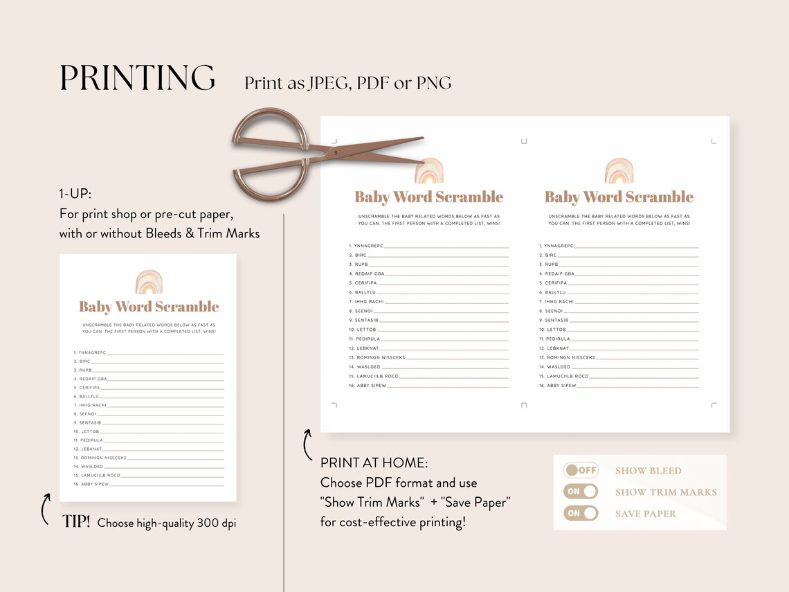 Editable Boho Rainbow Baby Word Scramble and Answer Key - Etsy