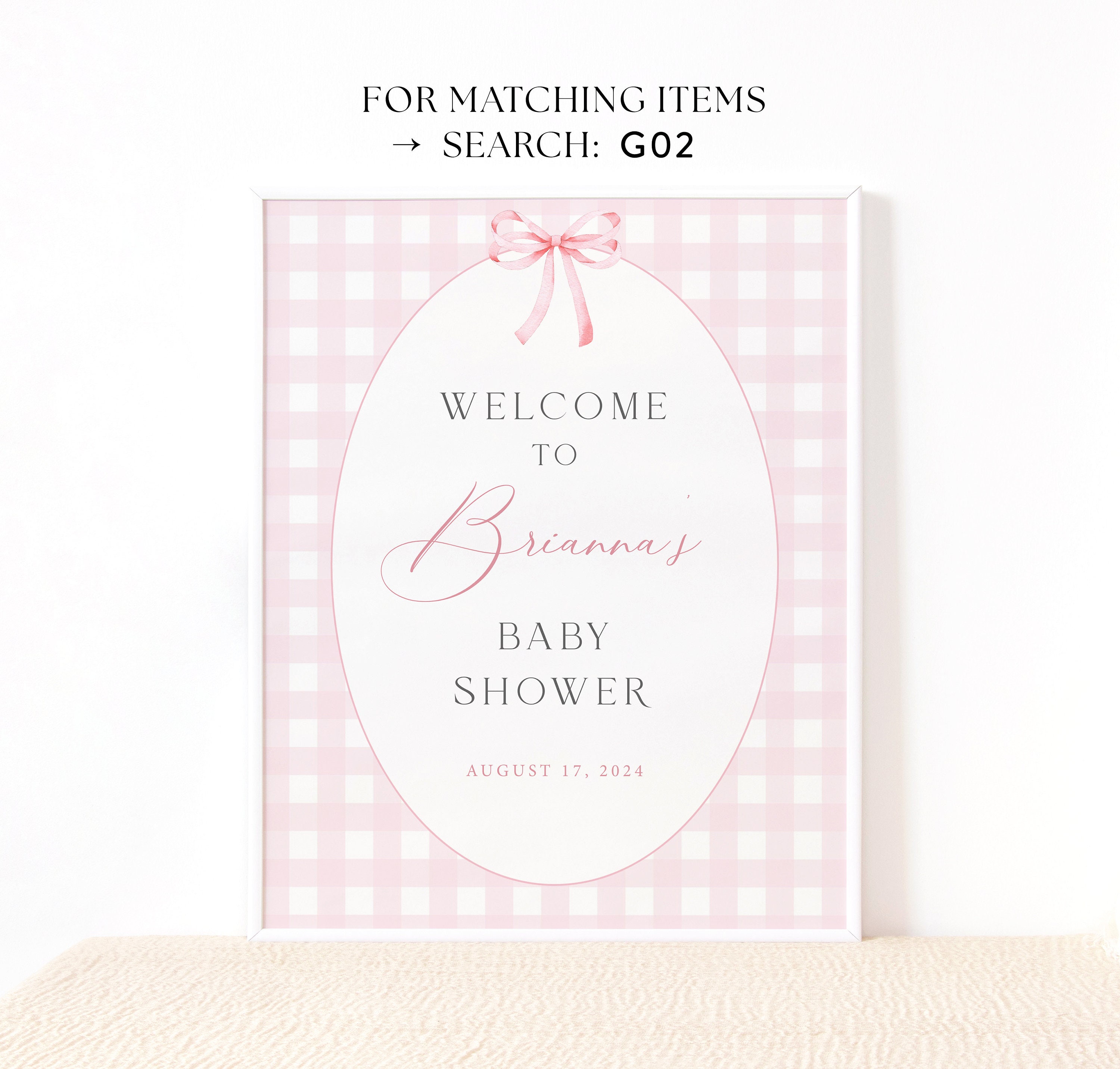 Editable Pink Preppy Gingham Baby Shower Welcome Sign Template, Gingham ...