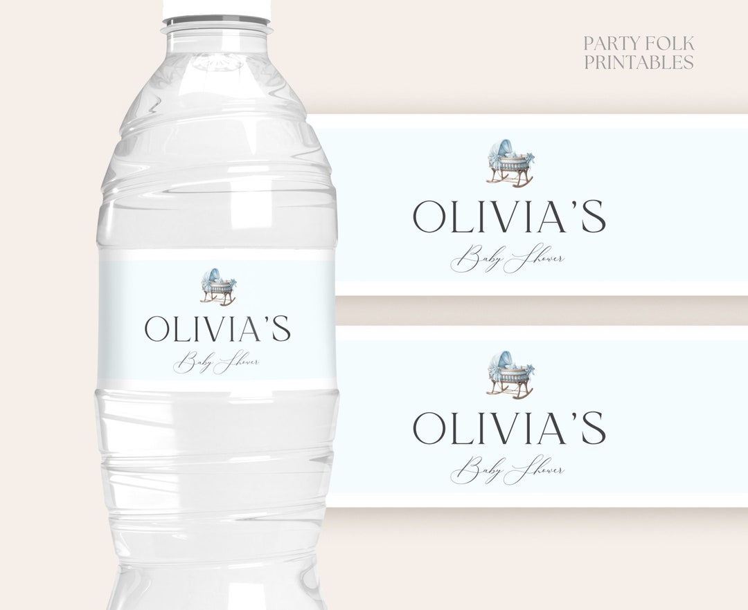 Editable Blue Crib Baby Shower Water Bottle Label, Printable Boho ...