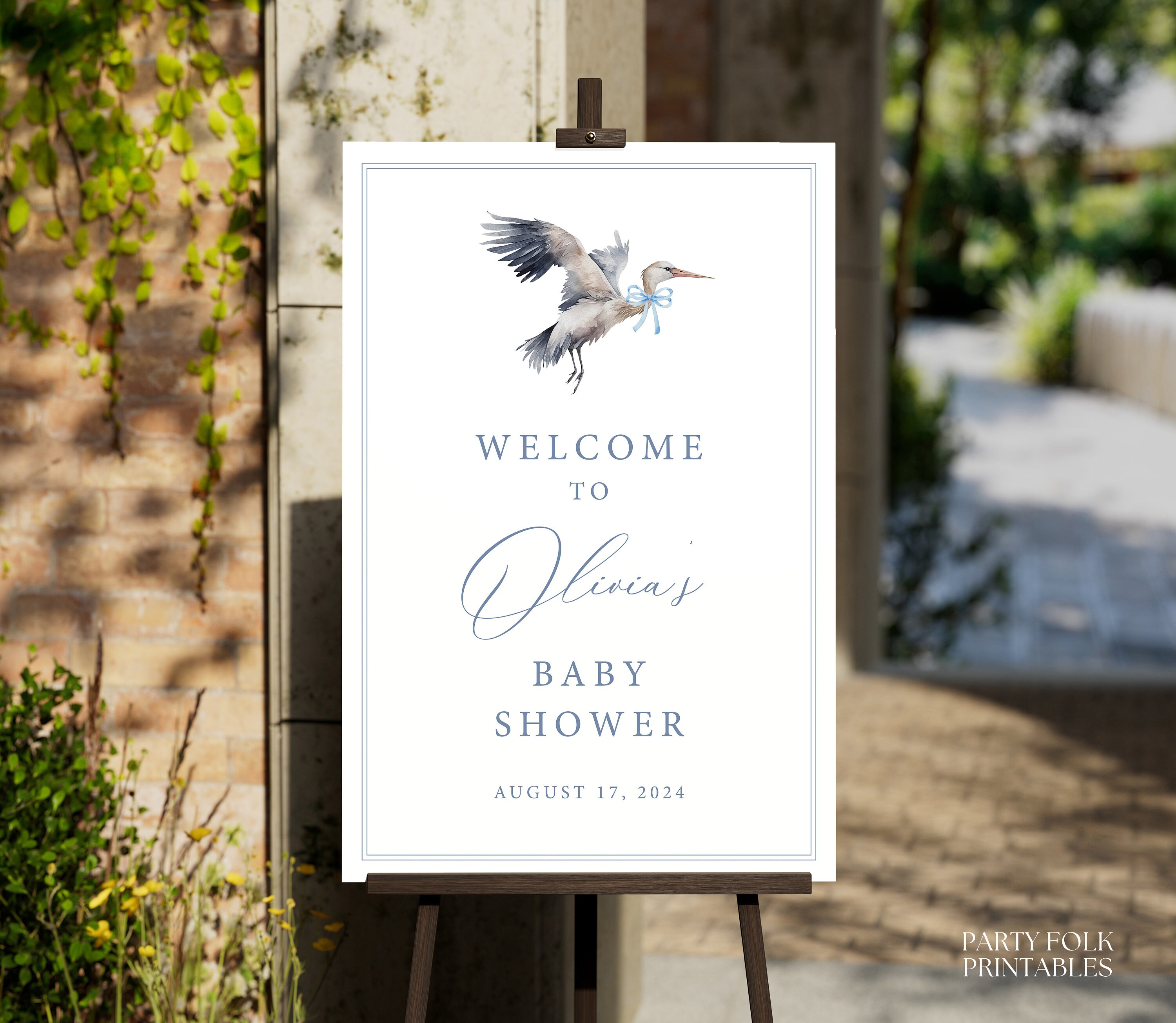 Editable Blue Stork Baby Shower Welcome Sign Template, Instant Blue ...