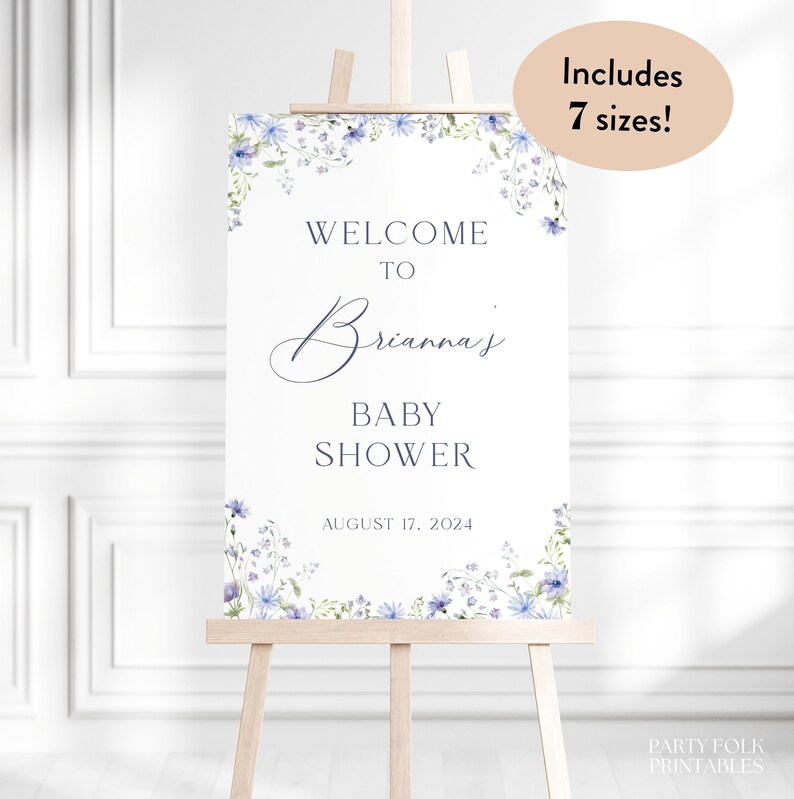 Editable Blue Floral Baby Shower Welcome Sign Template, Printable Baby ...