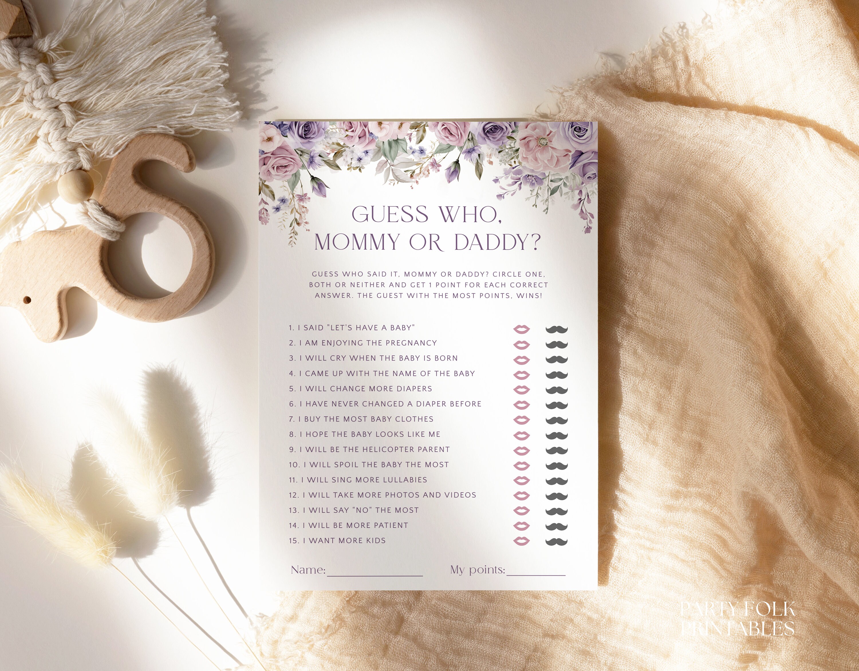 Purple Dusty Rose Baby Shower Game Bundle, Editable Lilac Baby in Bloom ...