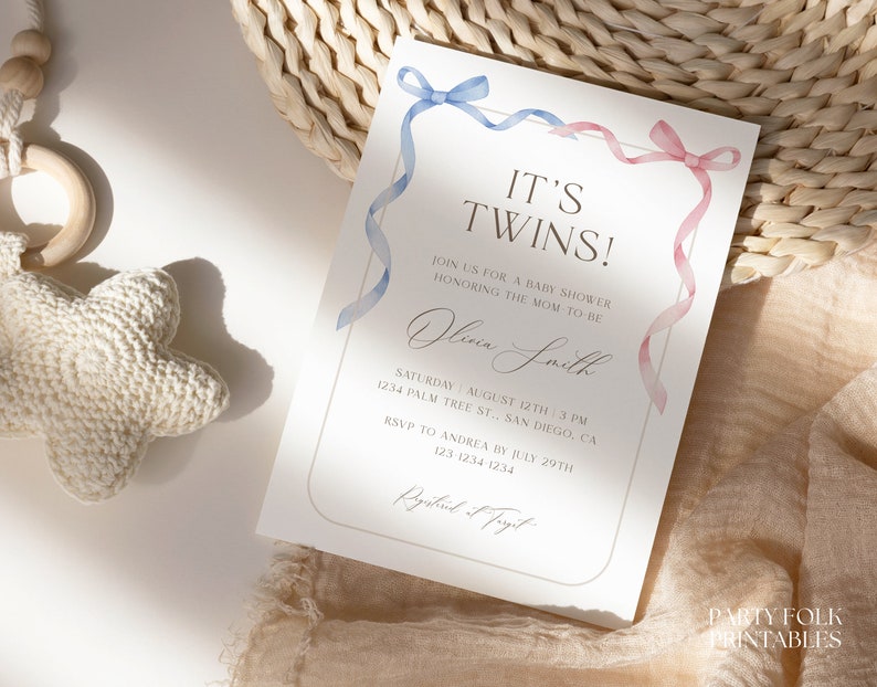 Editable It's Twins Baby Shower Invitation Template, Printable Pink ...