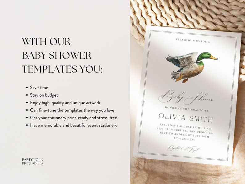 Editable Mallard Duck Baby Shower Invitation Template - Etsy