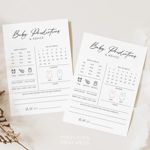 Editable Minimalist Baby Shower Predictions and Advice Card, Modern ...