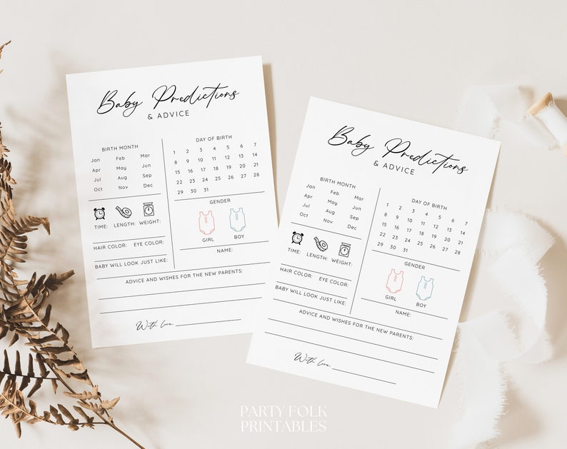Editable Minimalist Baby Shower Predictions and Advice Card, Modern ...