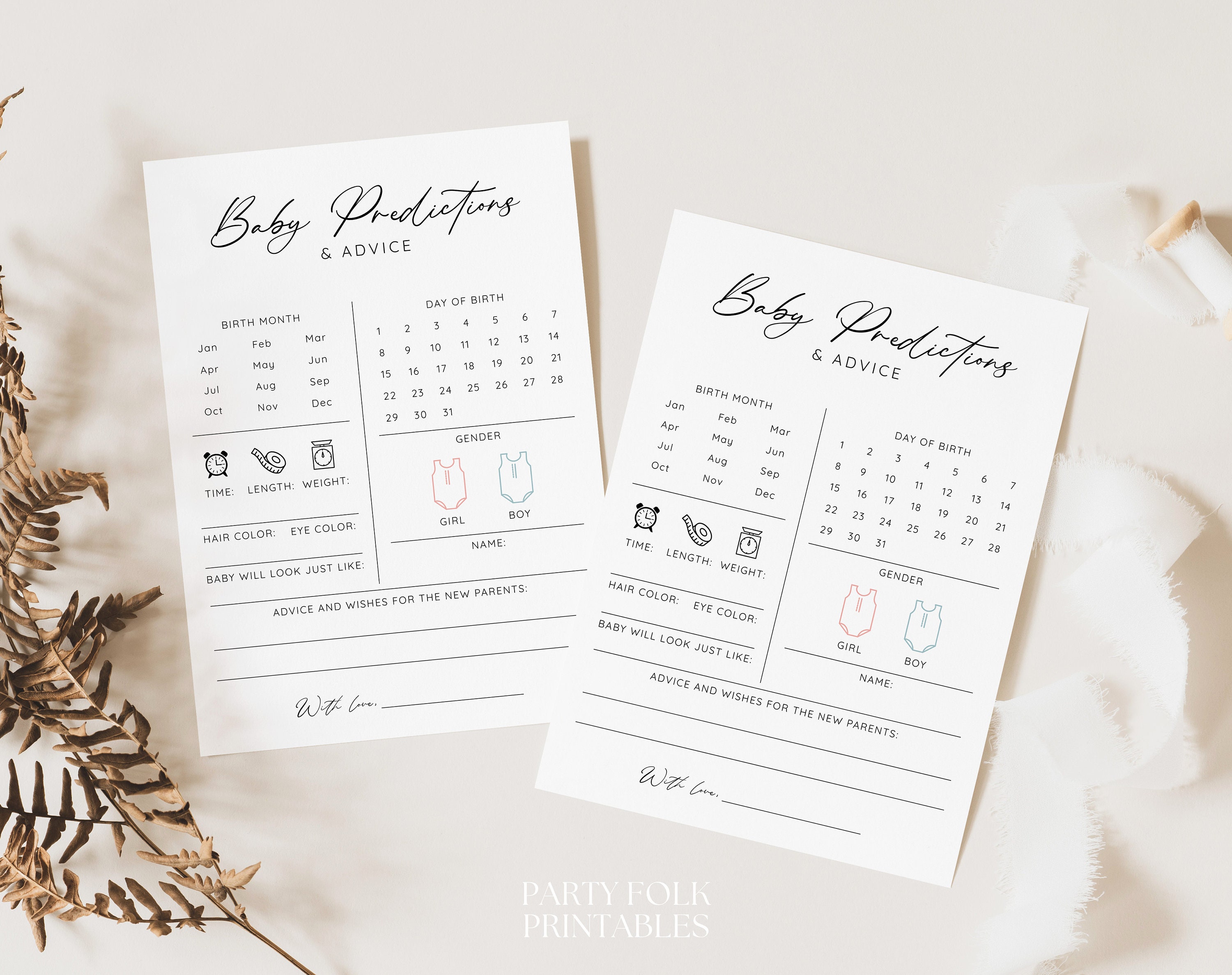 Editable Minimalist Baby Shower Predictions and Advice Card, Modern ...