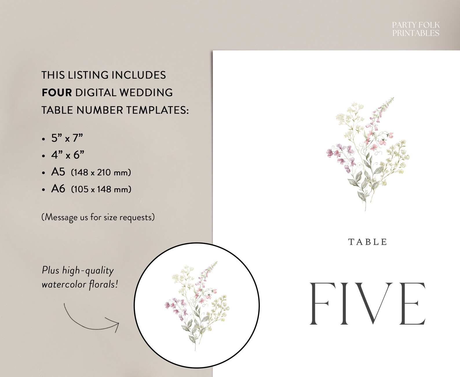 Wildflower Minimal Table Number Template, Blush Pink Floral Wedding ...