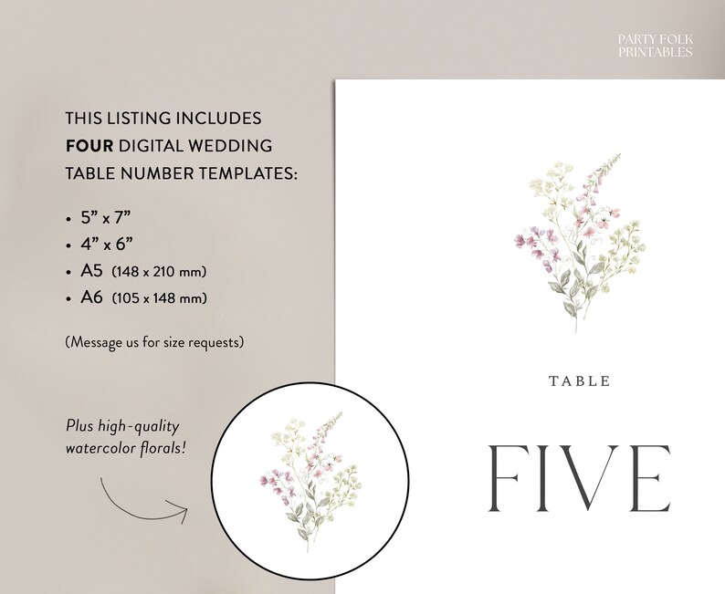 Wildflower Minimal Table Number Template, Blush Pink Floral Wedding ...