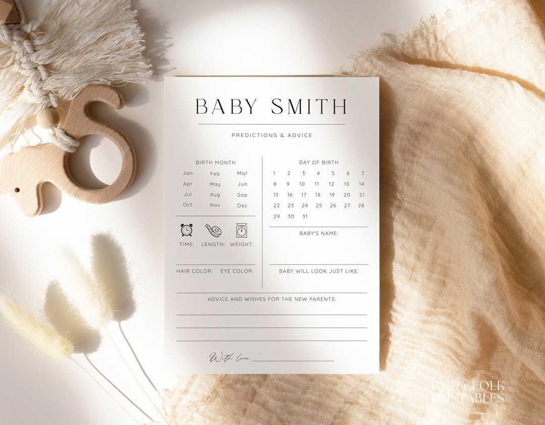 Personalized Minimalist Baby Shower Predictions and Advice Cards ...