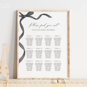 Editable Black Bow Seating Chart Template, Instant Minimalist Baby ...