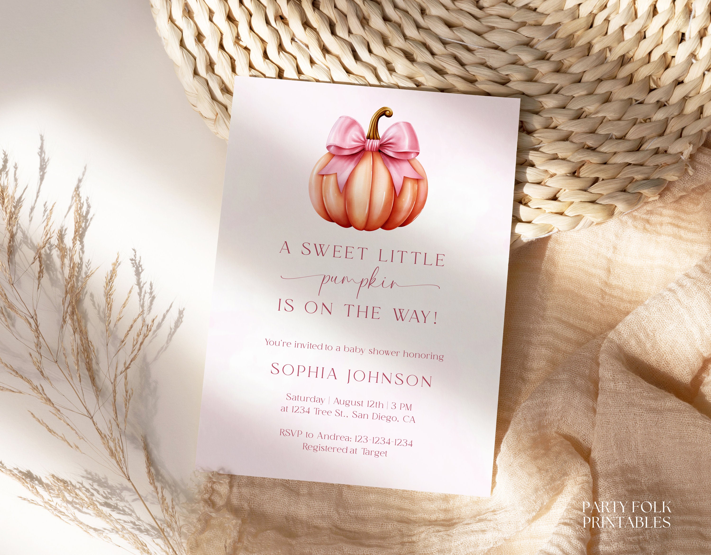Pink Baby Shower Little Pumpkin Invitation Template Printable - Etsy