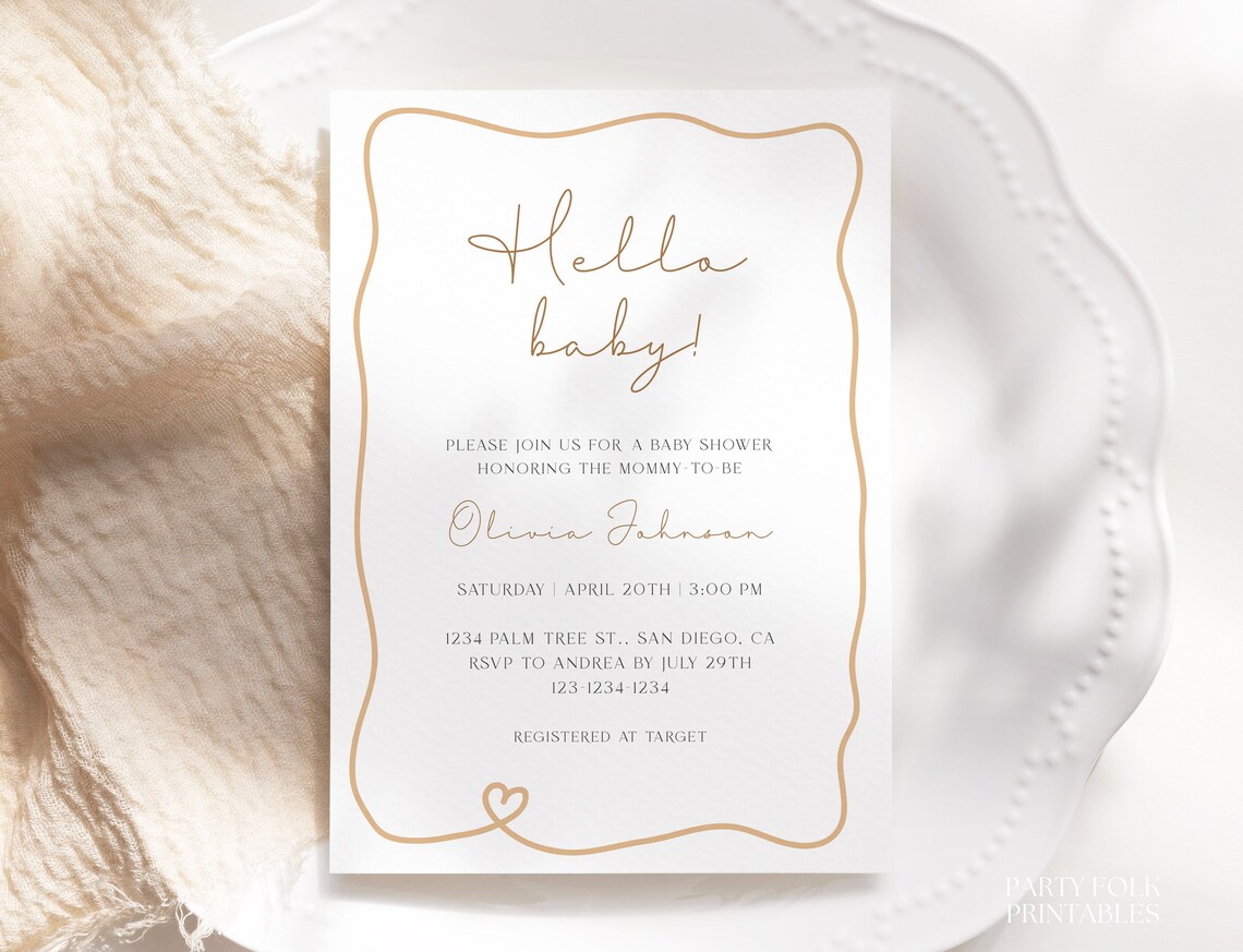 Editable Hello Baby Invitation Template, Gender Neutral Baby Shower ...
