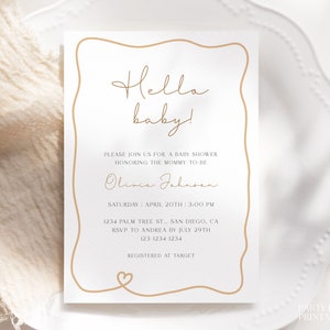 Editable Hello Baby Invitation Template, Gender Neutral Baby Shower ...