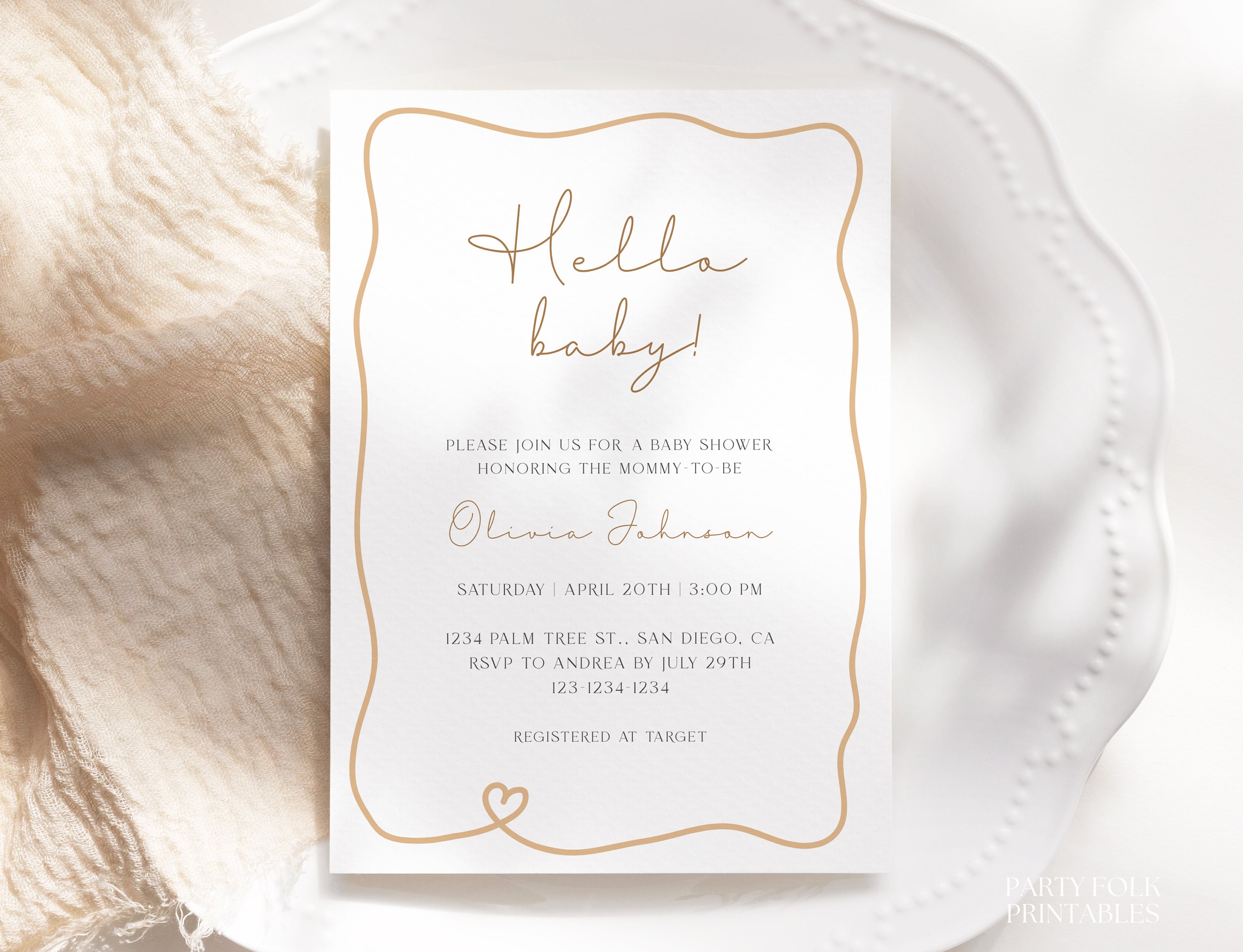 Editable Hello Baby Invitation Template, Gender Neutral Baby Shower ...