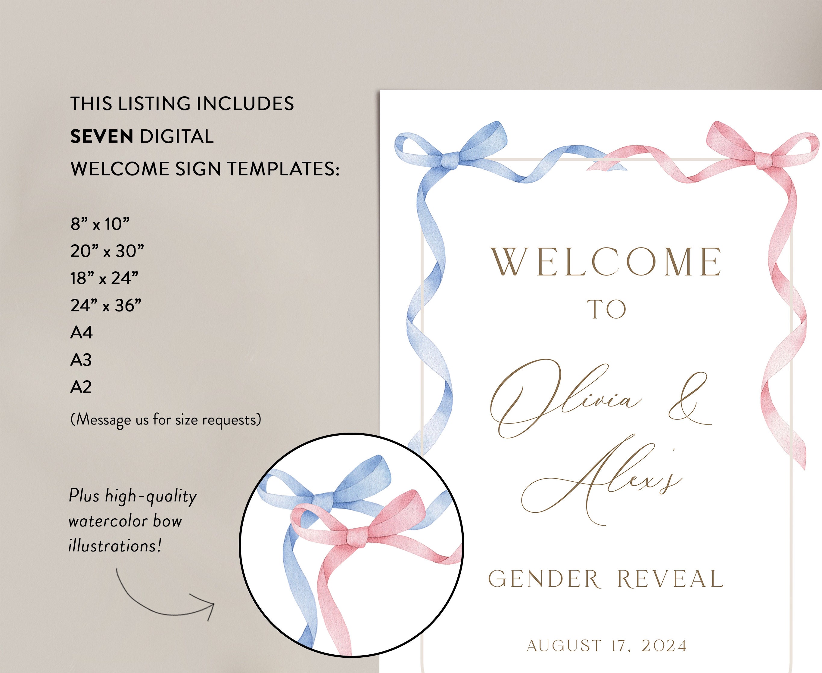 Editable Gender Reveal Welcome Sign Template, Pink Blue Bow Gender ...