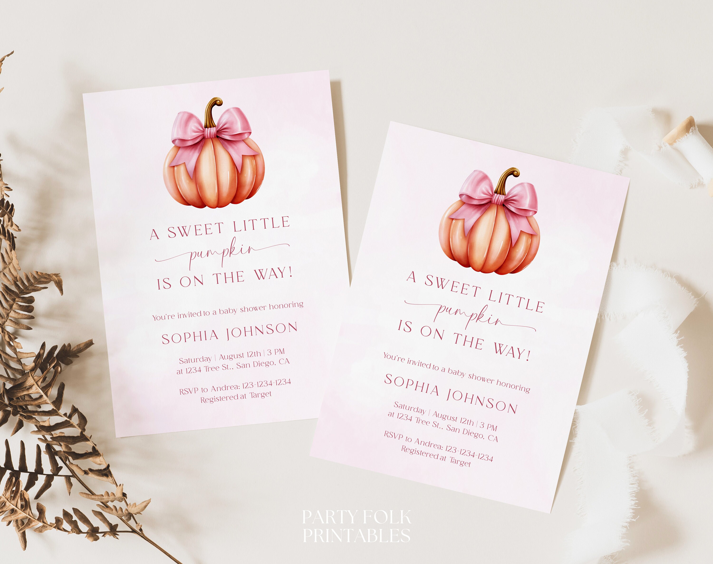 Pink Baby Shower Little Pumpkin Invitation Template Printable - Etsy
