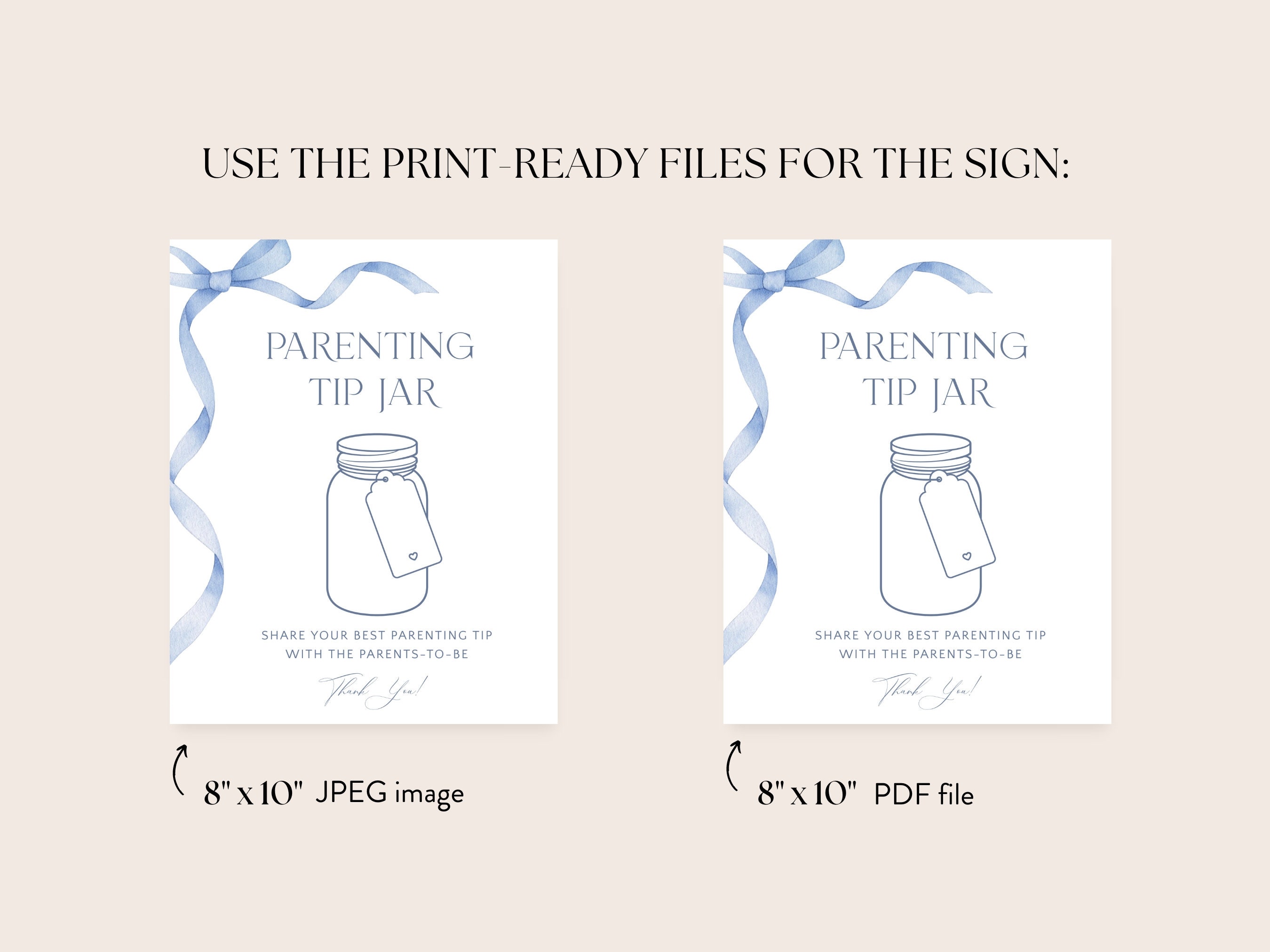 Printable Blue Bow Parenting Tip Jar Sign and Advice Card for the ...